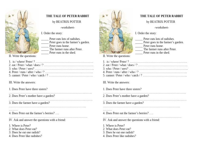 0 The Tale of Peter Rabbit Fisa de Lucru Docx | PDF | Frederick Warne & Co Books | Children's ...