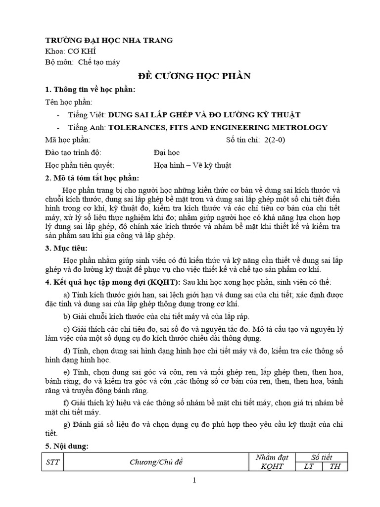 40-De Cuong HP - Dung Sai Lap Ghep Va Do Luong Ky Thuat (2 TC) | PDF