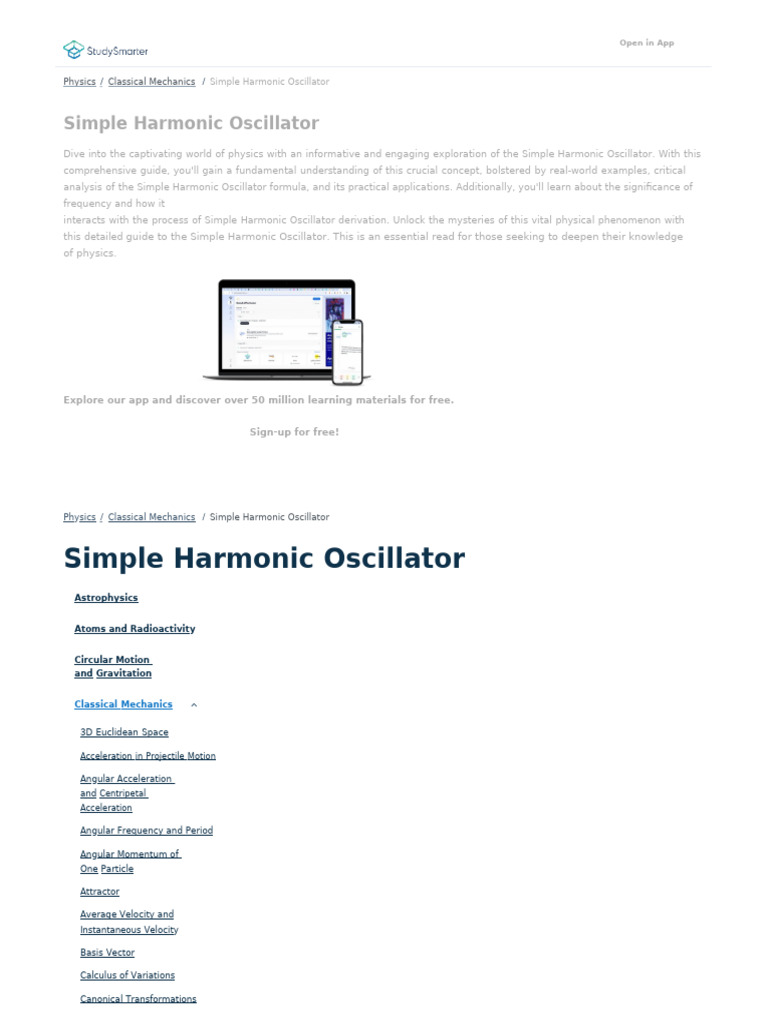 Simple Harmonic Oscillator - Formula, Definition, Equation622 | PDF | Oscillation | Lagrangian ...