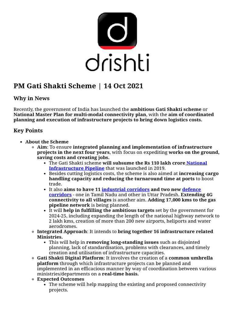 Daily News Analysis PM Gati Shakti Scheme Print Manually | PDF | Banks ...