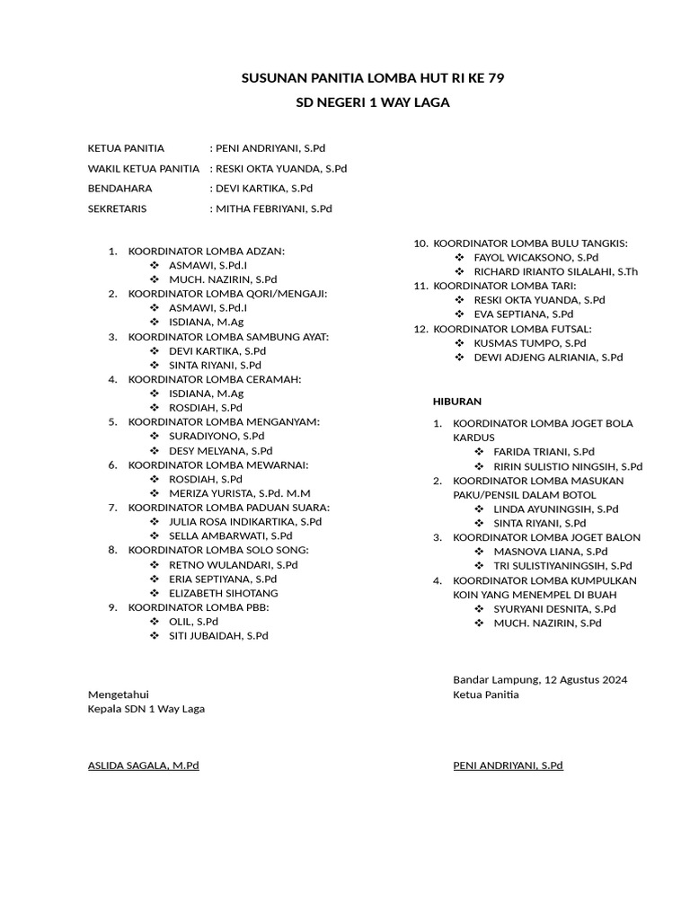 Susunan Panitia Hut Ri Ke 79 | PDF