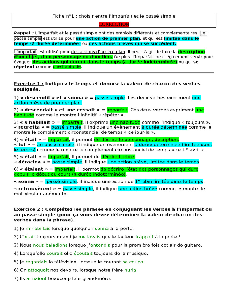 Choisir entre imparfait et passé simple | PDF | Verbe | Syntaxe