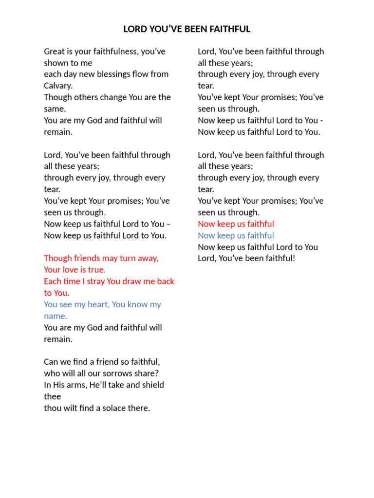 Lord, You've Been Faithful Lyrics | PDF | Religion & Spirituality