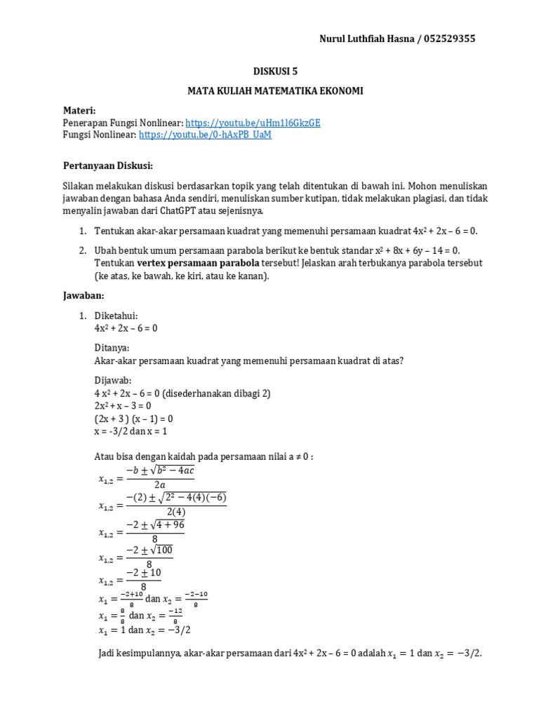 Diskusi Matematika Ekonomi | PDF | Sains & Matematika