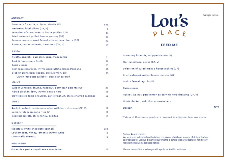 Lous Place Menu June 2024 | PDF | Pasta | Pickling