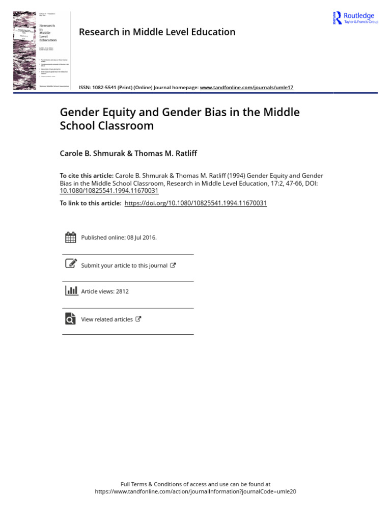 Gender Equity and Gender Bias in The Middle School Classroom | PDF ...