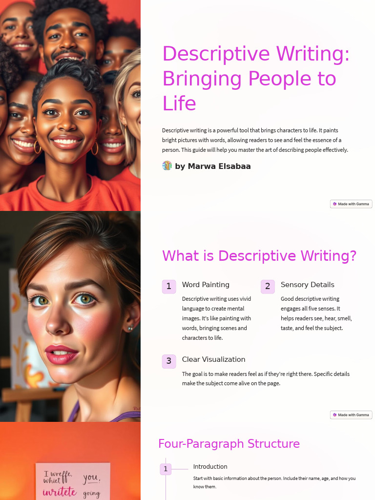 Descriptive Writing Bringing People To Life | PDF | Adjective | Senses