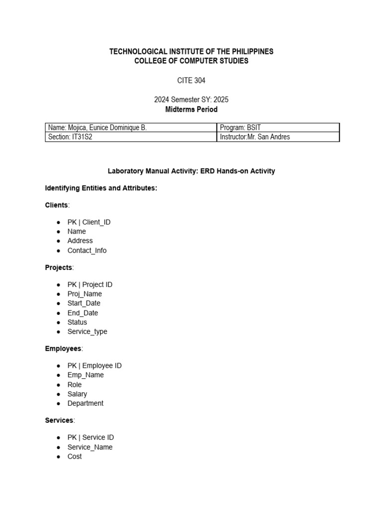 Midterm Activity - ERD | PDF | Databases | Computing