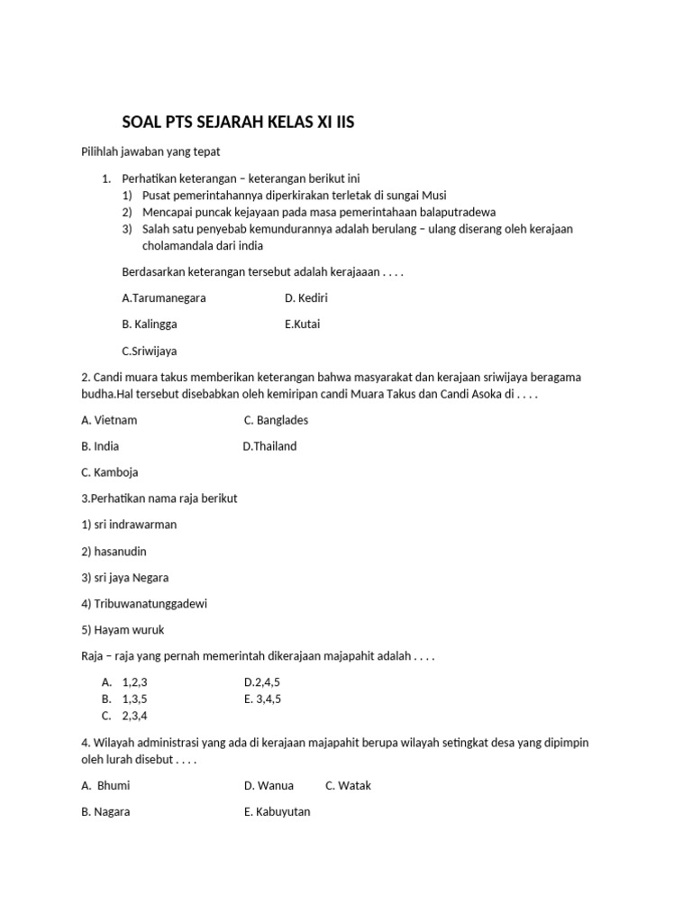 Soal PTS Sejarah Kelas Xi Iis 3 | PDF