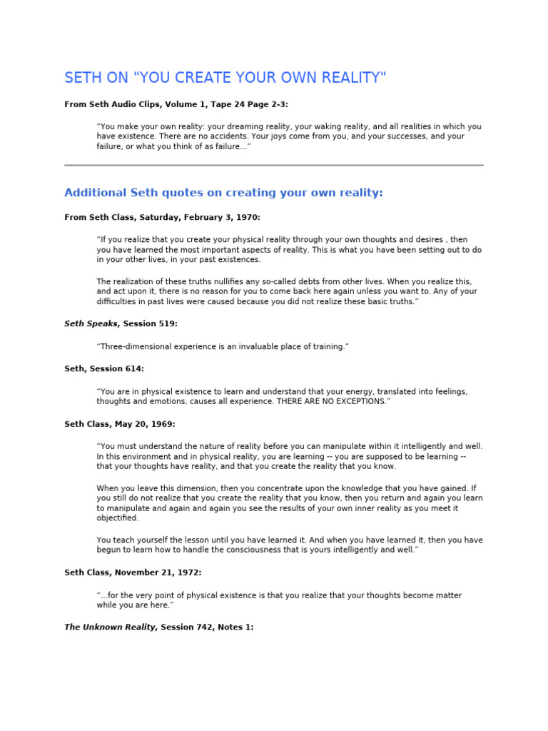 You Create Your Own Reality | PDF | Thought | Reality
