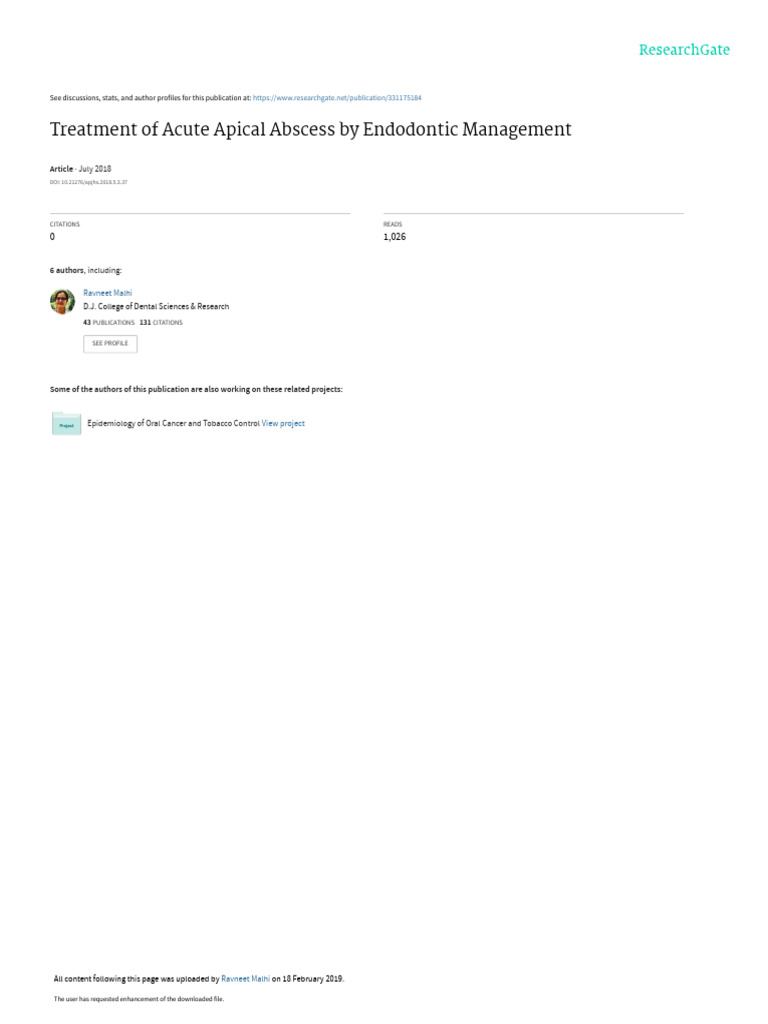 Endodontic Treatment of Apical Abscess | PDF | Dentistry Branches ...