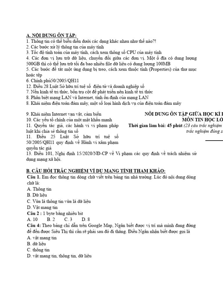 Ôn Tập GK1 Tin 10 | PDF