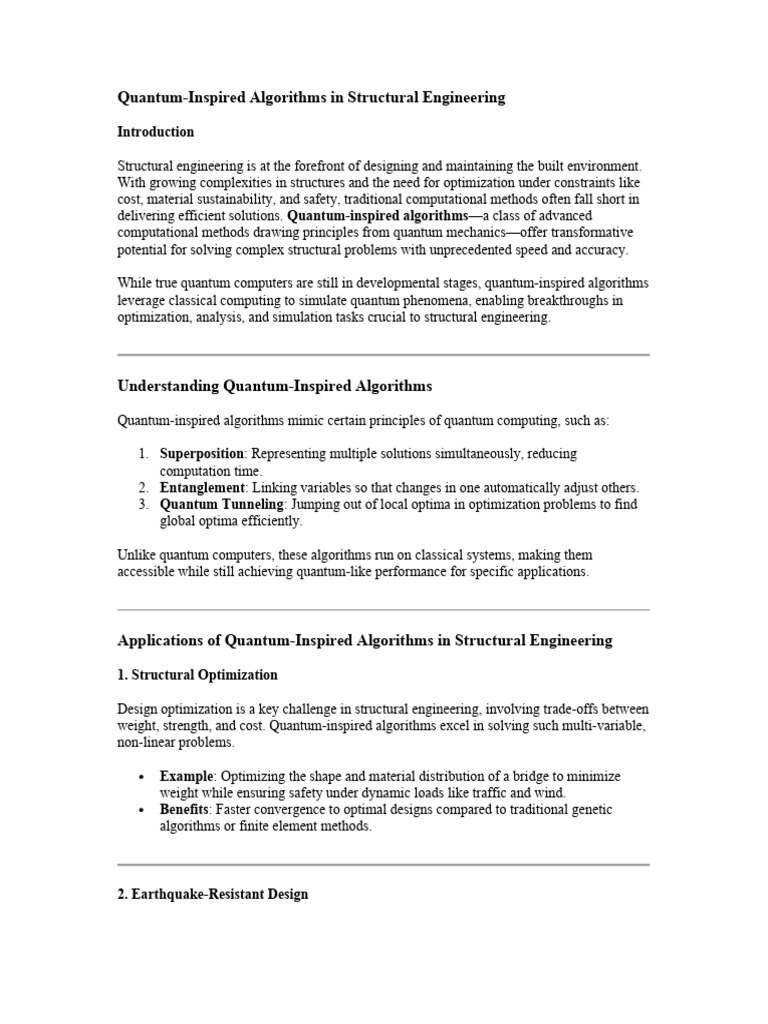 Quantum Inspired Algorithms In Structural Engineering Pdf Quantum Computing Mathematical