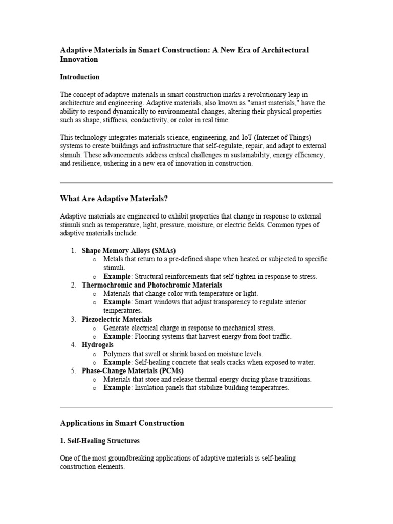 Adaptive Materials in Smart Construction | PDF | Efficient Energy Use ...