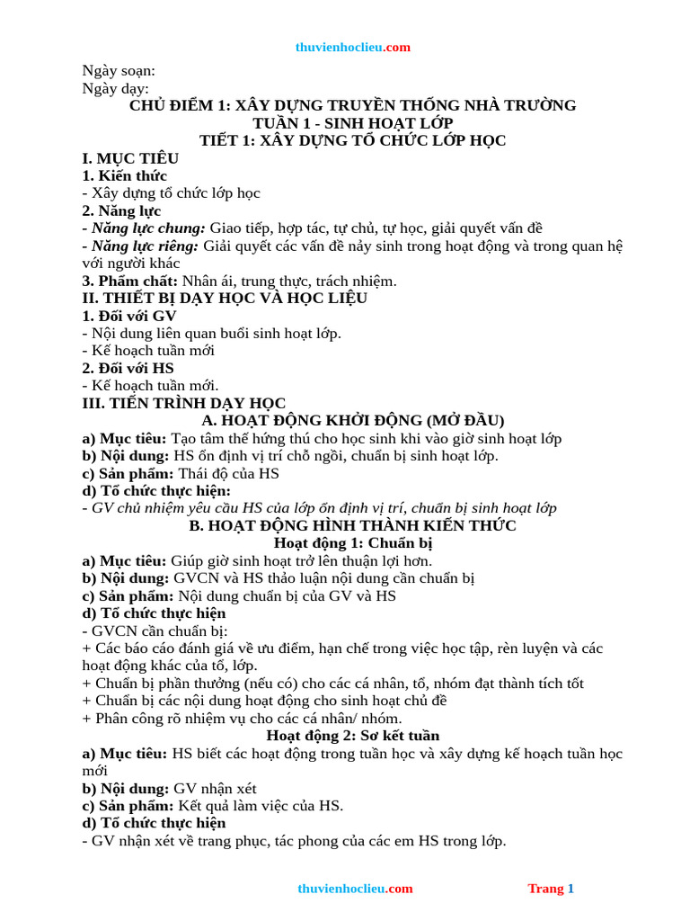 GA Sinh Hoat Lop 7 CTST | PDF