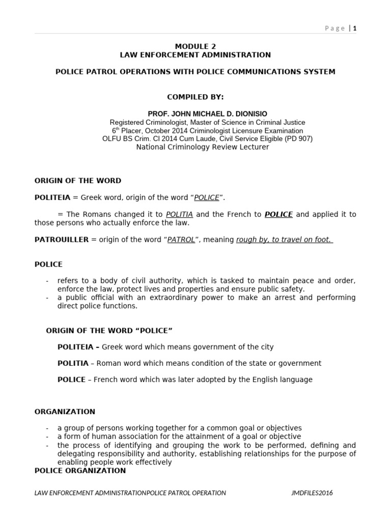 (Lea 3) Police Patrol Operations With Police Communications System ...