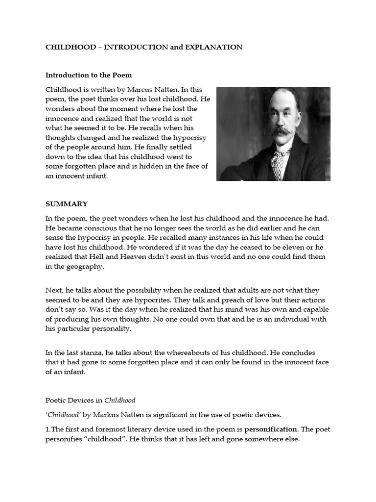 Analysis of Markus Natten's "Childhood" | PDF | Poetry