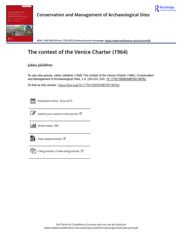 Venice Charter's Historical Context | PDF | Cultural Heritage ...