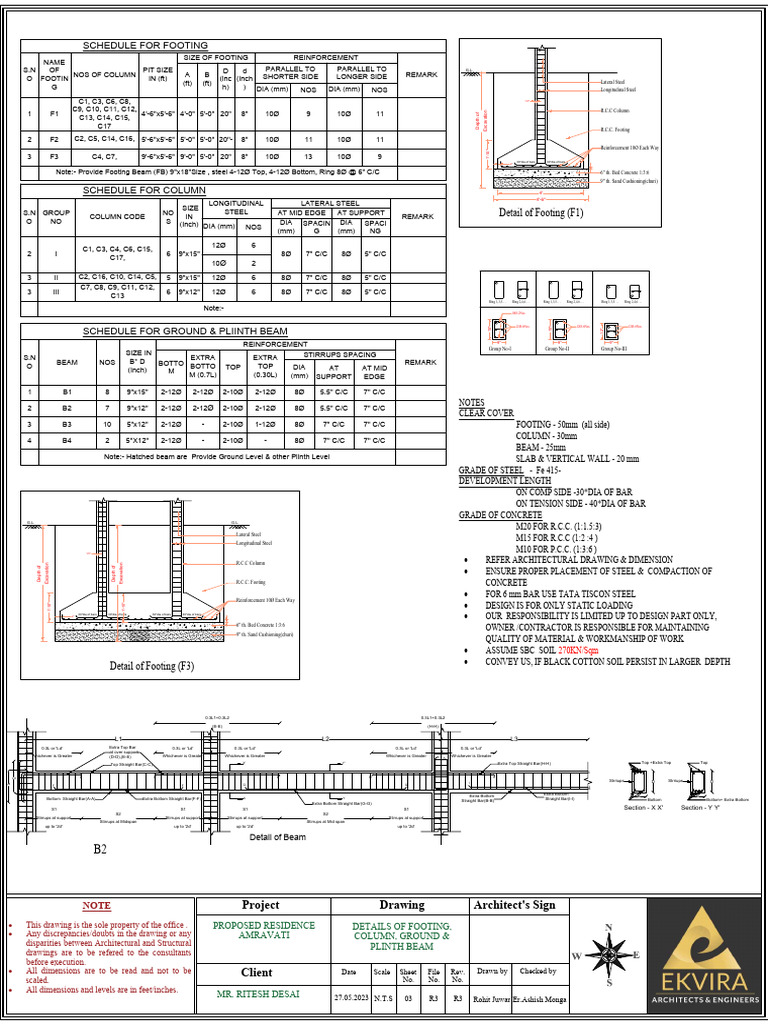 DETAILS OF FOOTING PLAN Amt | PDF | Beam (Structure) | Architectural Elements