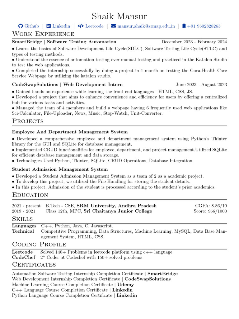 Mansur Resume Auto CV (1) | PDF | Web Development | Databases