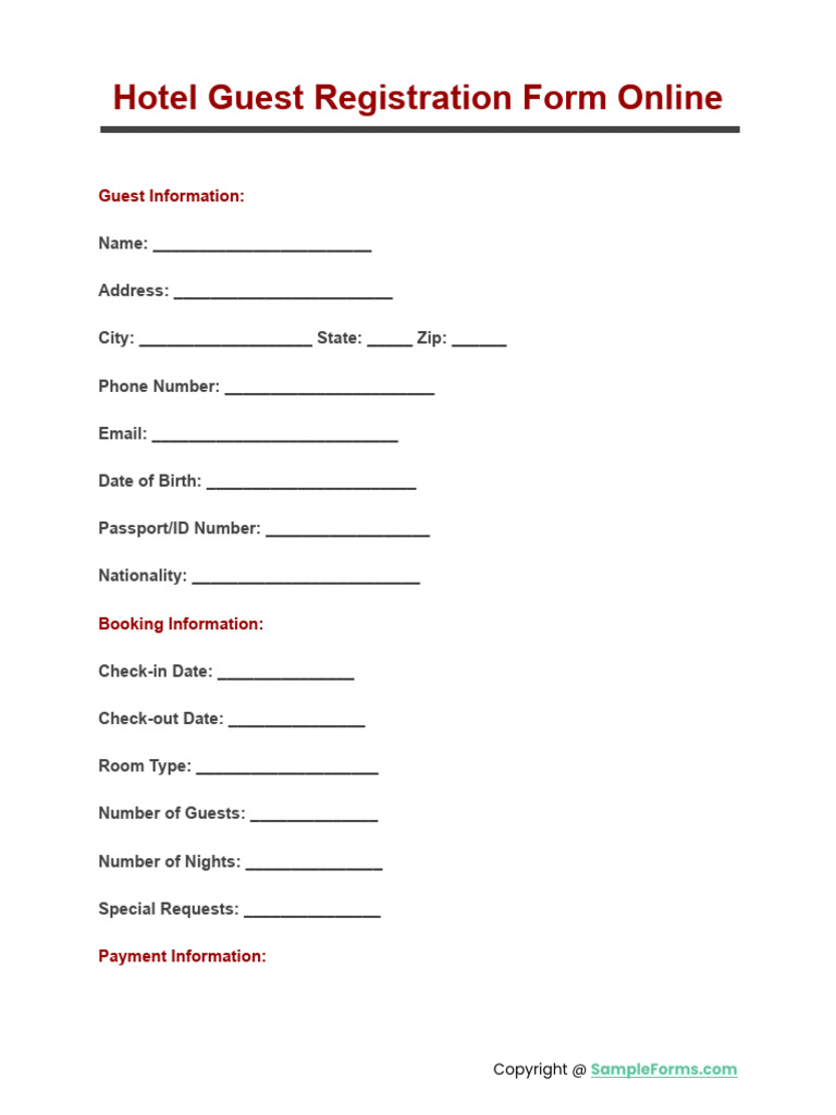 Hotel Guest Registration Form Template | PDF | Career & Growth ...
