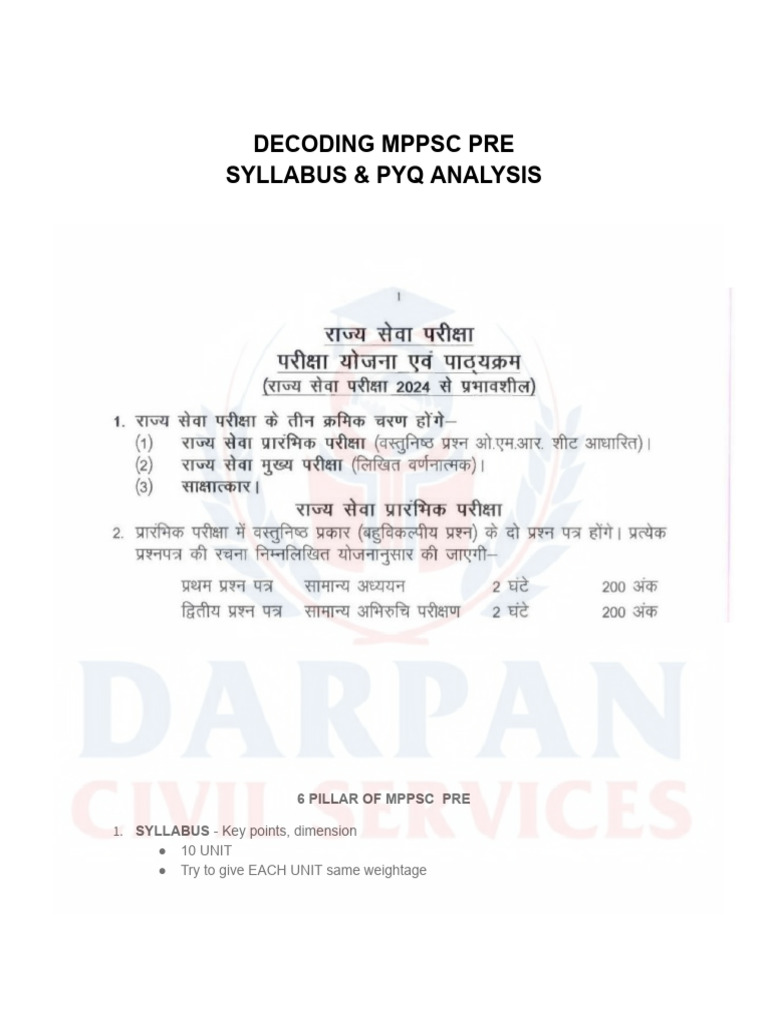 Decoding MPPSC Pre - Syllabus & Pyq Analysis | PDF