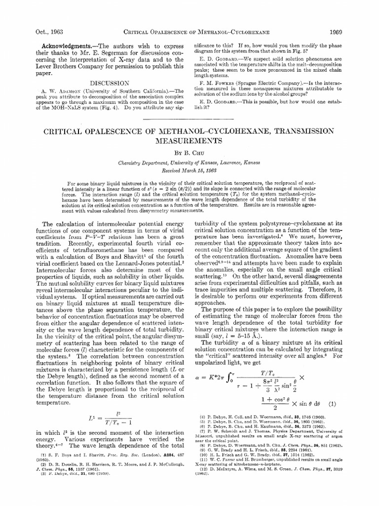 Chu 2002 Critical Opalescence of Methanol Cyclohexane Transmission ...