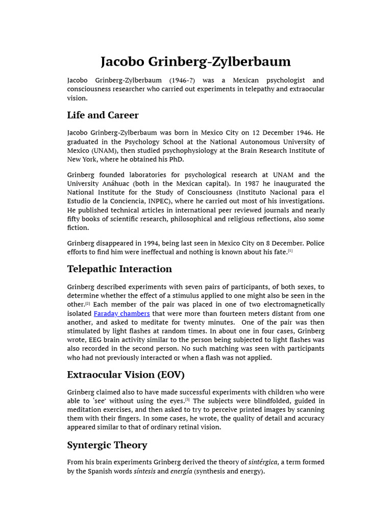 Jacobo Grinberg: Consciousness Research | PDF | Perception | Consciousness