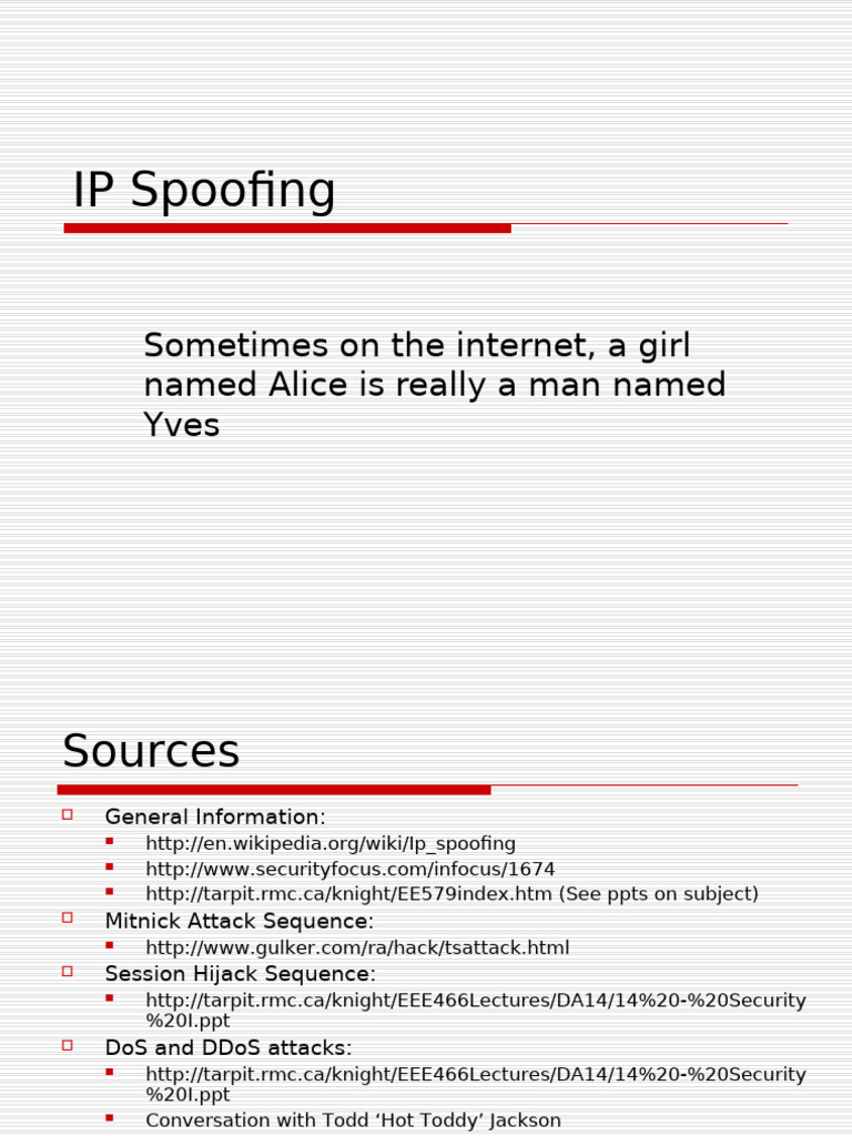 IP Spoofing | PDF | Denial Of Service Attack | Transmission Control Protocol