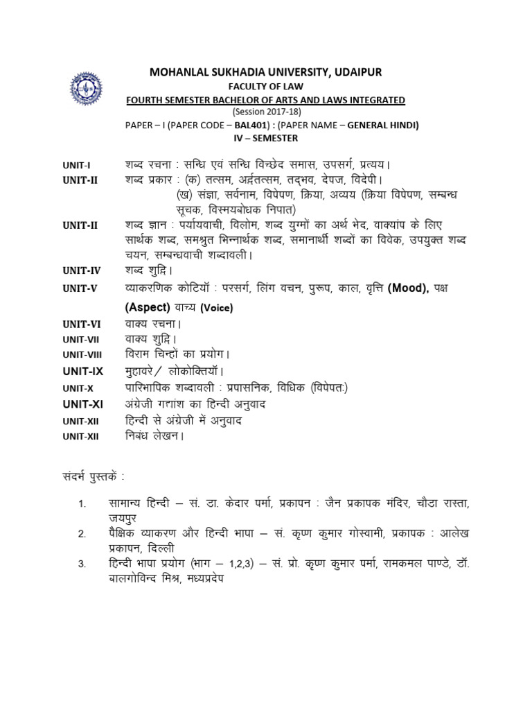 Bal401o - General Hindi (Old Syllabus) | PDF