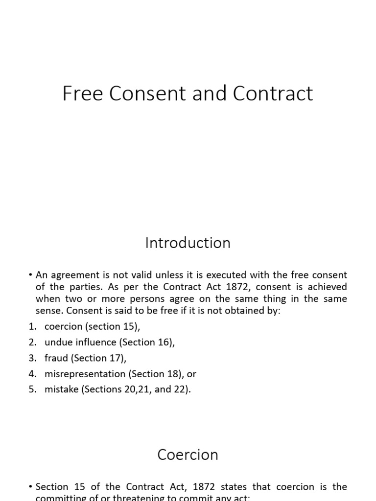 Free Consent and Contract | PDF | Misrepresentation | Fraud