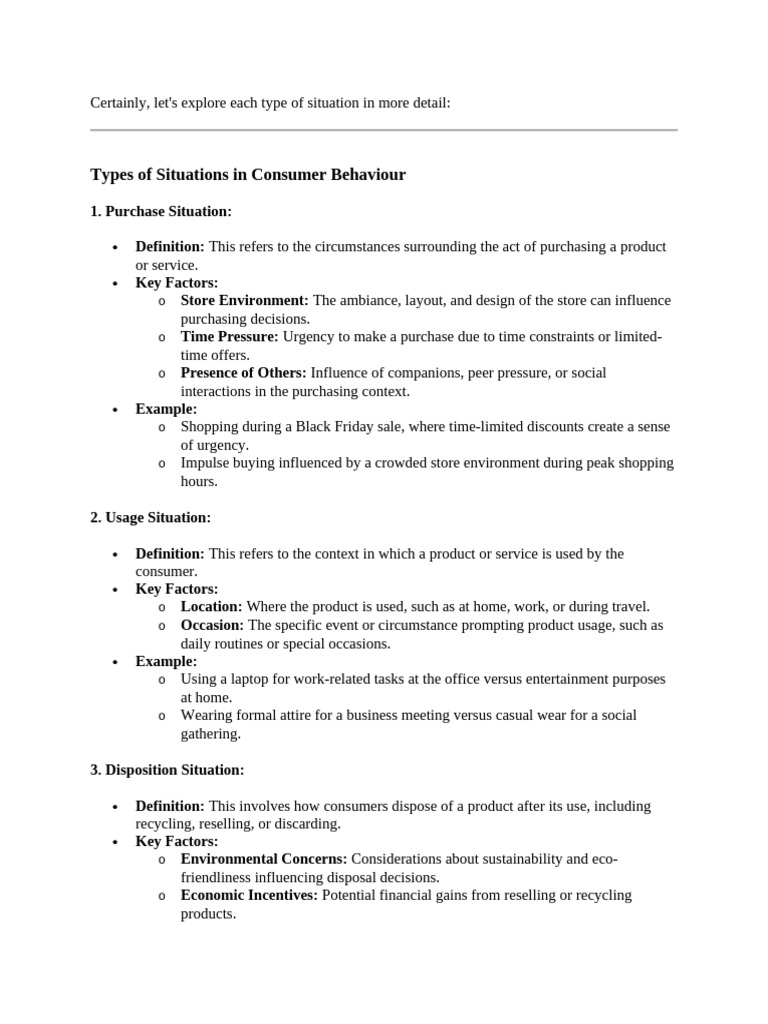 Types of Situations in Consumer Behaviour | PDF | Consumer Behaviour ...