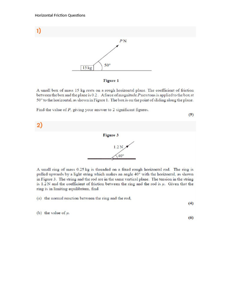 Friction Horizontal Questions | PDF