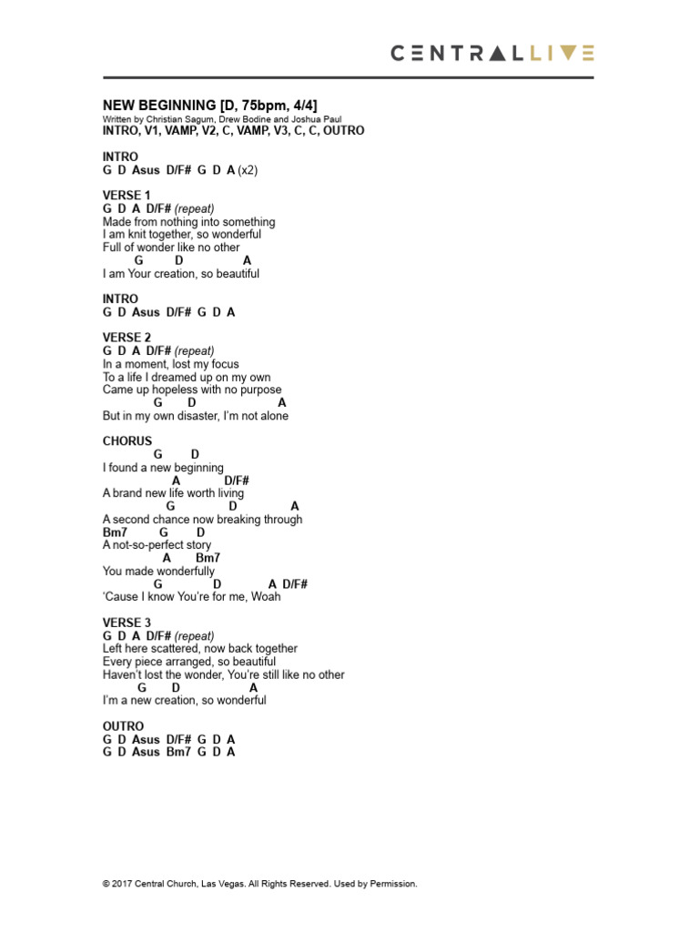 New Beginning Lyrics and Chords | PDF | Language Arts & Discipline