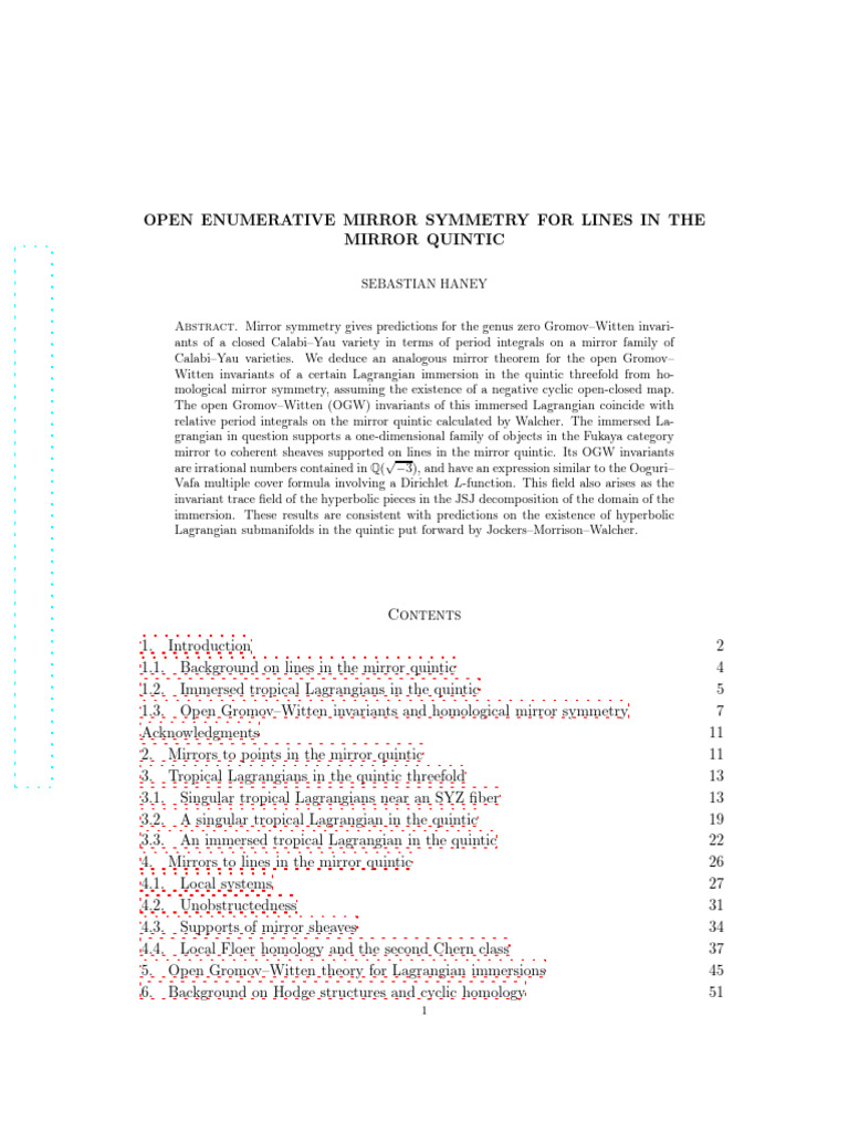 Open Enumerative Mirror Symmetry For Lines in The Mirror Quintic | PDF | Abstract Algebra ...