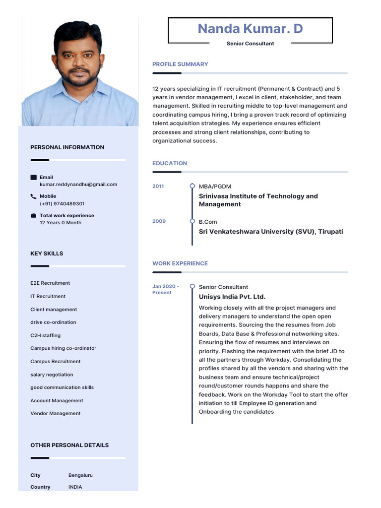 D Nanda Kumar - Latest Resume - Sep 24 | PDF | Recruitment | Consultant