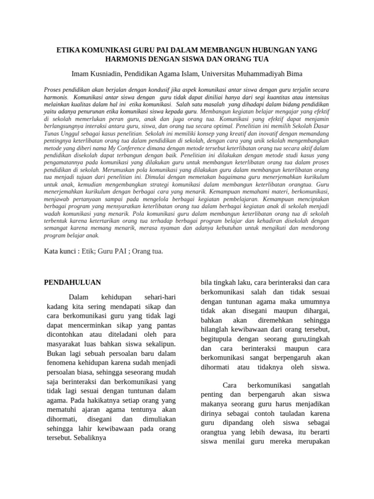 Etika Komunikasi Guru PAI yang Harmonis | PDF