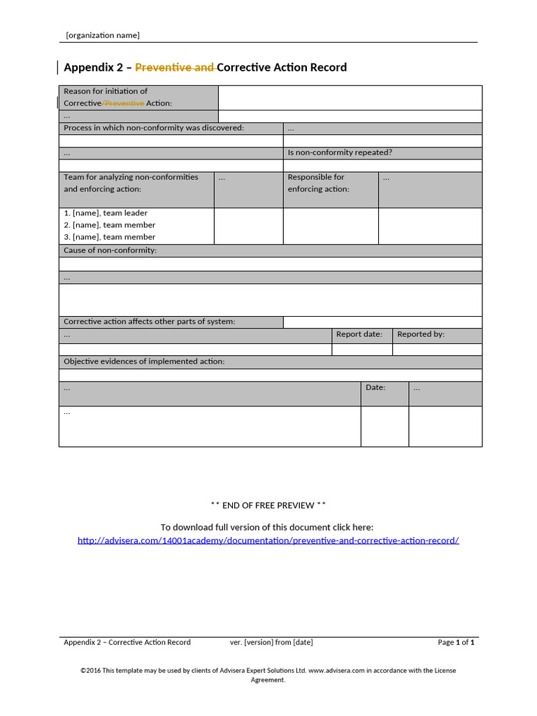 Appendix 2 Corrective Action Record Transition Preview EN | PDF ...