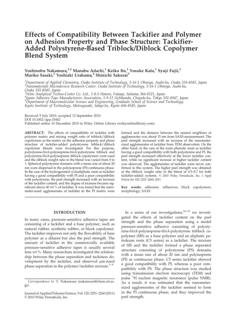 J of Applied Polymer Sci - 2010 - Nakamura - Effects of Compatibility ...