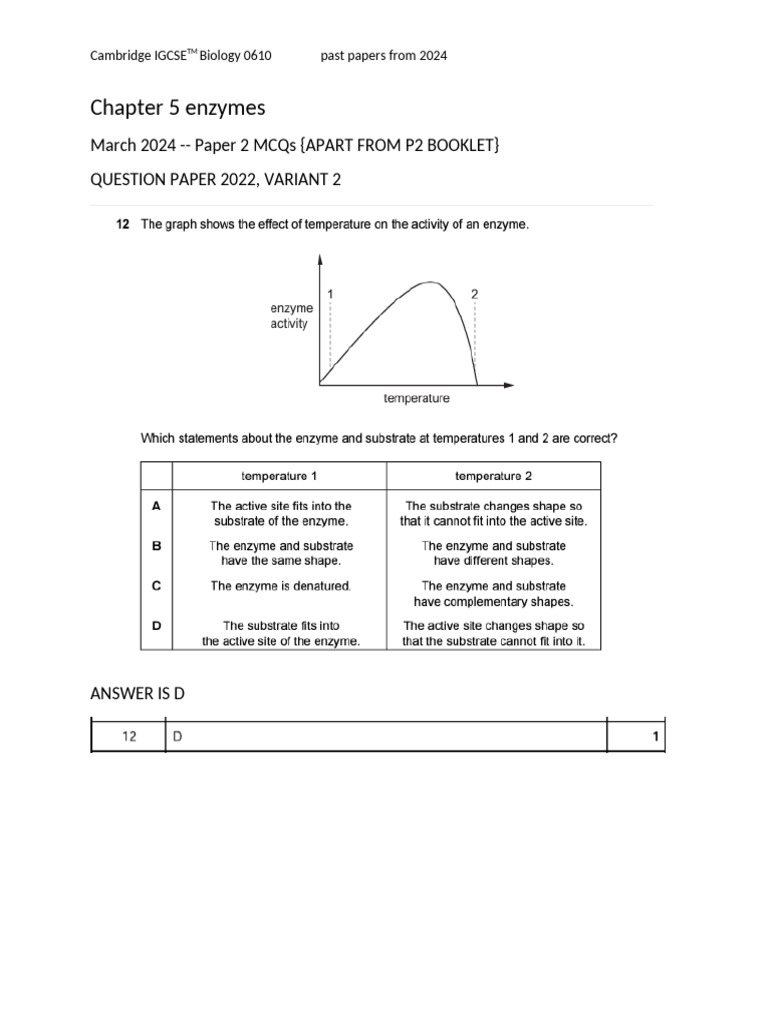 Chapter 5 Enzymes PAST PAPERS | PDF | Home & Garden | Science & Mathematics