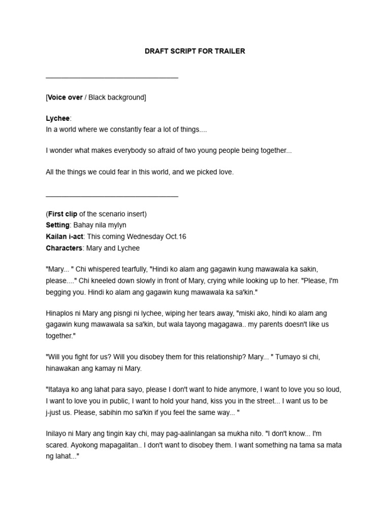 Draft Script For Trailer | PDF