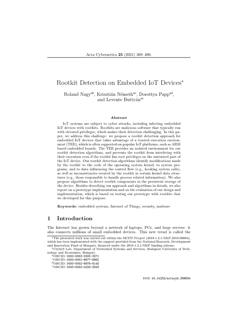 Rootkit Detection On Embedded Iot Devices Pdf Kernel Operating System Computer File