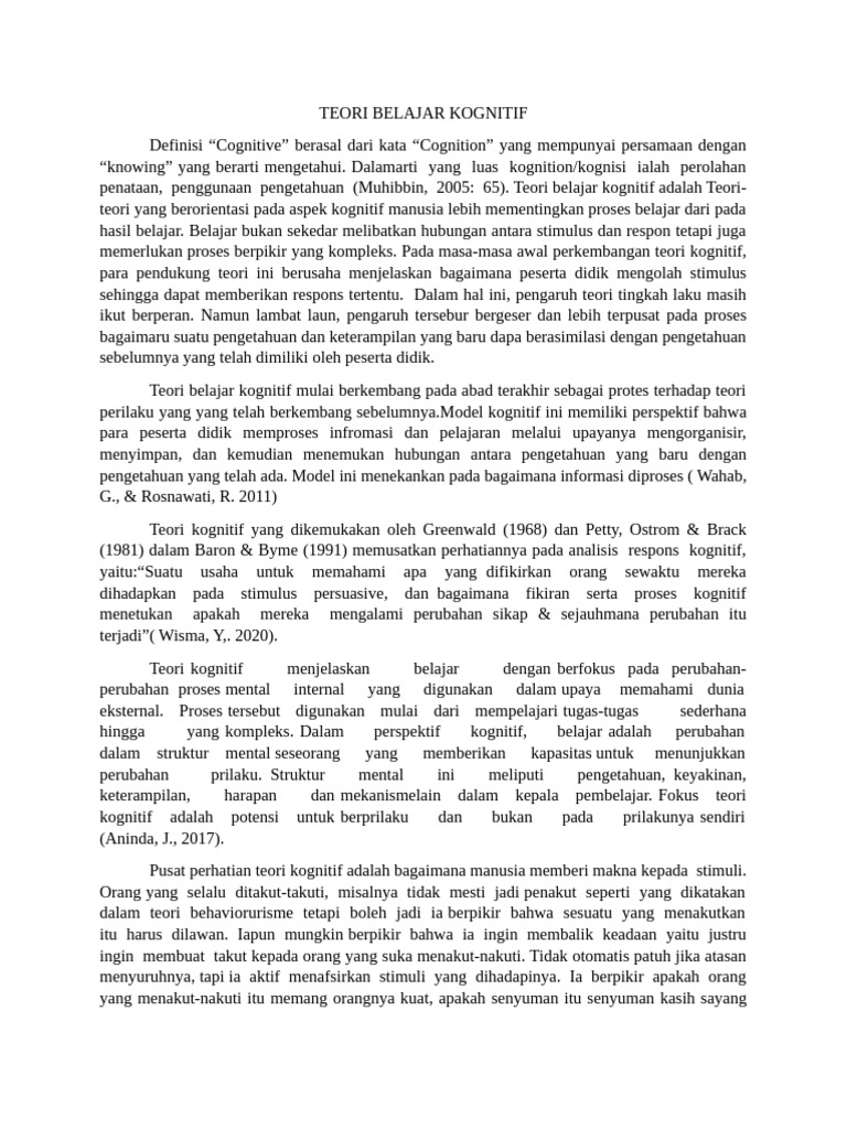 Teori Belajar Kognitif dan Perkembangannya | PDF