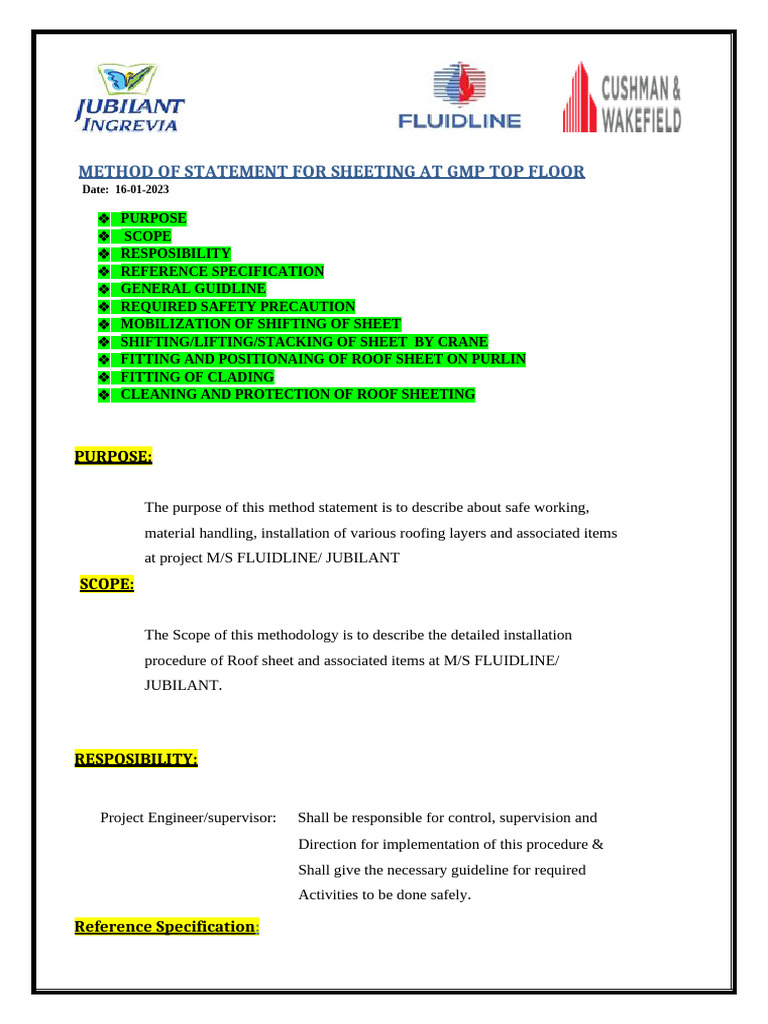 Method of Statement For Shetting Work | PDF | Scaffolding ...