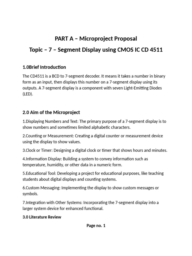PART A - Microproject Proposal Topic - 7 - Segment Display Using CMOS ...