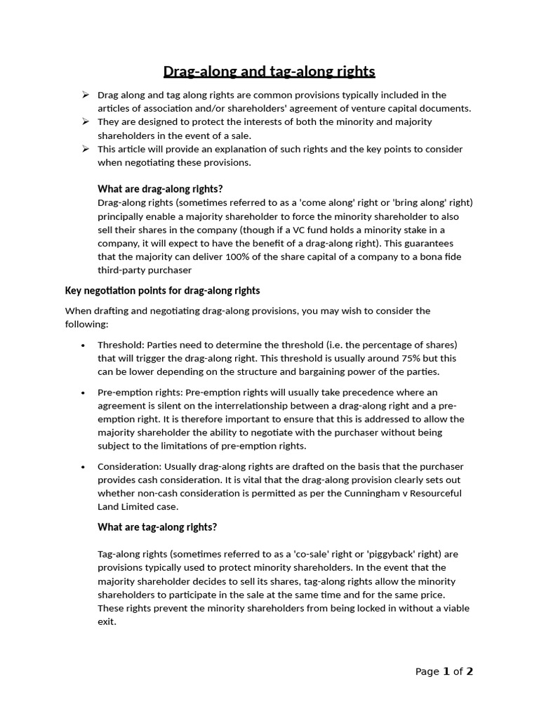 Drag-Along and Tag-Along Rights | PDF | Private Law | Justice