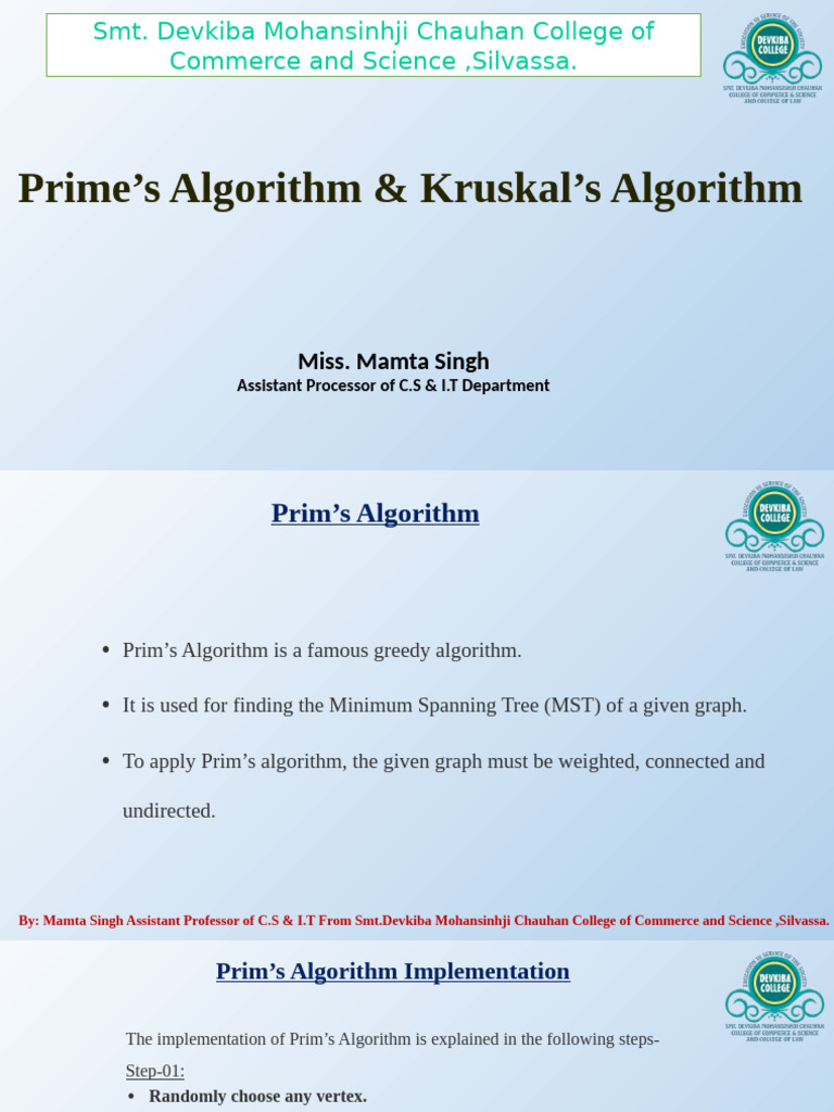 Prim's and Kruskal's | PDF | Algorithms And Data Structures | Combinatorics