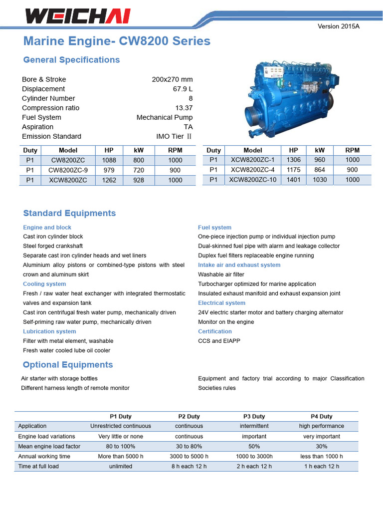 CW8200 Marine Engine Specifications | PDF | Engines | Pump