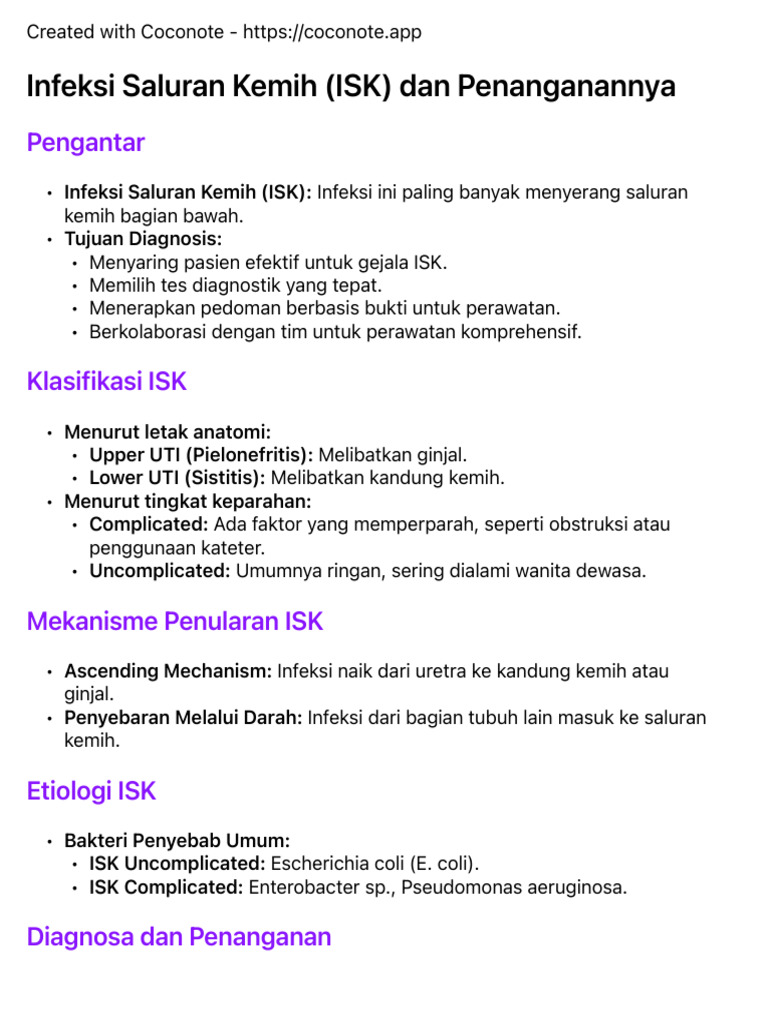 Pemahaman Infeksi Saluran Kemih (Isk) Notes | PDF