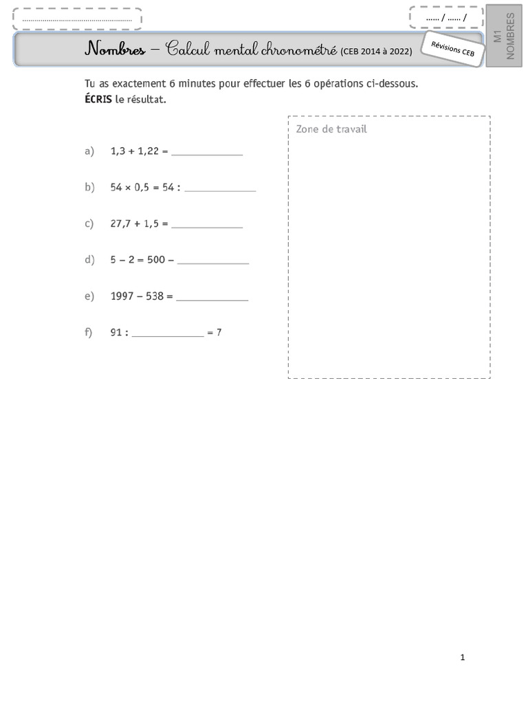 CEB - Calcul Mental Chronométré | PDF